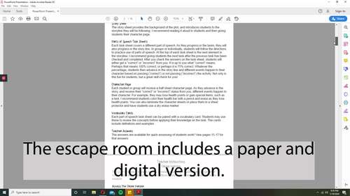 Parts of Speech Escape Room Paper and Digital by The Relevant Classroom