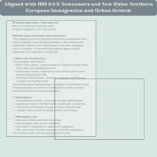 Immigration Waves & Urban Growth in United States — Trivia Game HSS 8.6.3