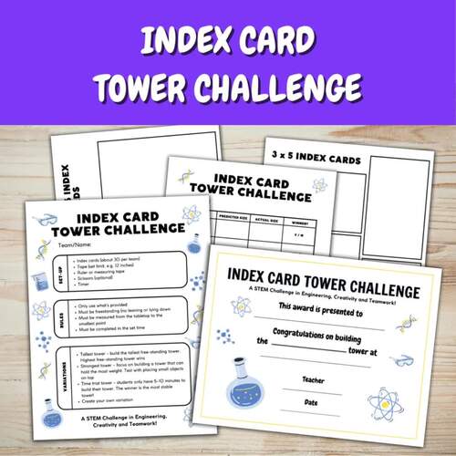 Index Card Tower Challenge STEM Activity with Score Sheet & Certificate