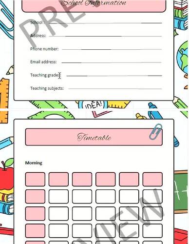 Teacher Planner | Green & Blue Supplies Doodle Style | Printable Organizer