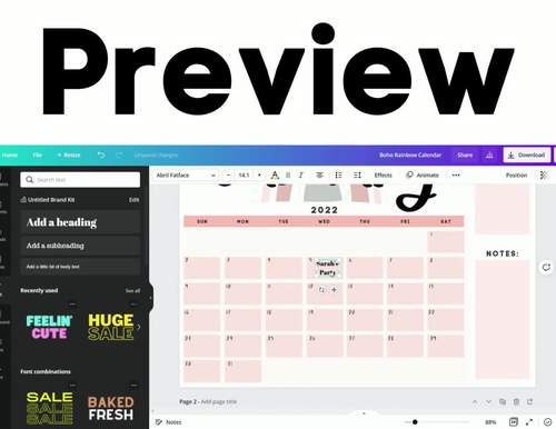 Editable Digital Calendar Templates Boho Rainbow by Hands on Learning LLC
