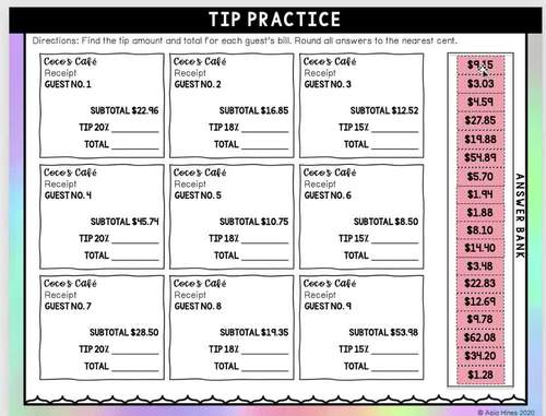 Tip with Receipts Digital Activity | Distance Learning | TPT