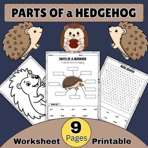Parts Of a Hedgehog | Animal Anatomy Labeling Worksheet + Word Search ...