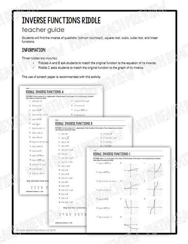 Inverse Functions Riddle Activity by Math Beach Solutions | TpT Inverse Functions Riddle Activity by Math Beach Solutions | TpT