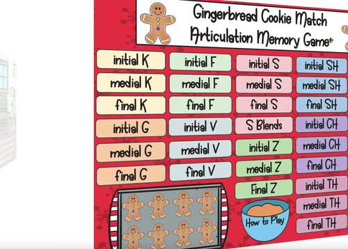 Gingerbread Cookie Match Articulation Memory Game Boom Cards™ Speech ...