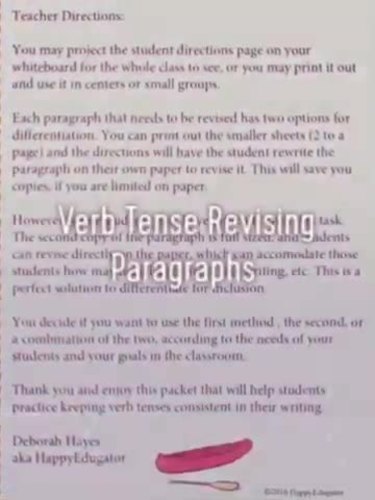 Verb Tense Shifts Paragraph Revising Worksheets w/ Easel Digital and Print