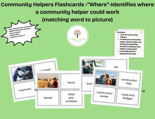 Community helpers flashcards -matching location to photo/title -4 cards ...