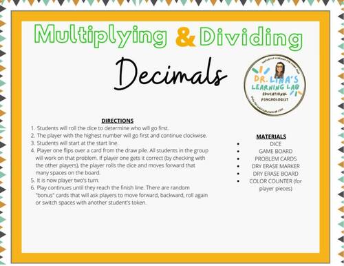 Grade 5 Multiplying and Dividing Decimals Board Game by Dr Linas ...