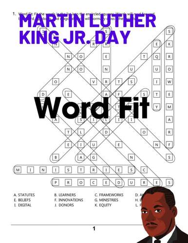 Martin Luther King Jr. Word Fit: Matching Terms to Themes of Equality ...