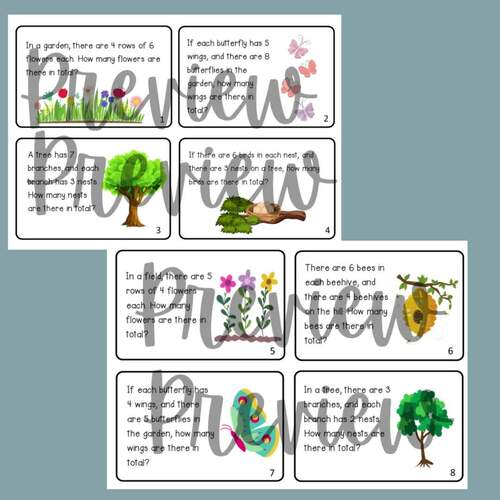Spring Time Multiplication Word Problems Task Cards | TPT