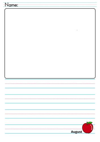 Primary Lined Writing Paper With Picture Window and Monthly Theme Prek-2