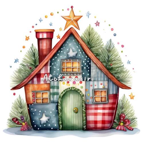 Cute Christmas House Clipart PNG Set by Atcharasiri Whimsy Colors