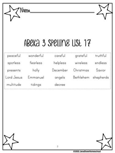 Abeka Spelling & Poetry 3 List 17 - 6th Edition - Practice with Suffixes