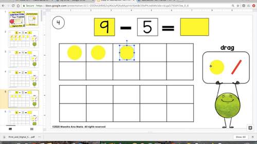Subtraction With Ten Frames - Google Classroom - Print and Digital
