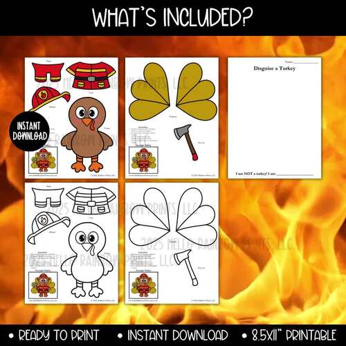 Disguise the Turkey Fireman Printable Craft Kit, Kids Thanksgiving ...