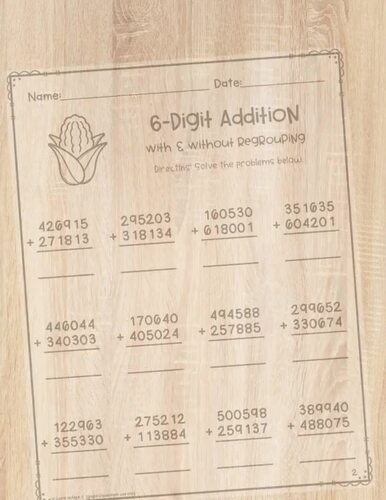 Fall 6 Digit Addition Worksheets With & Without Regrouping | Autumn ...
