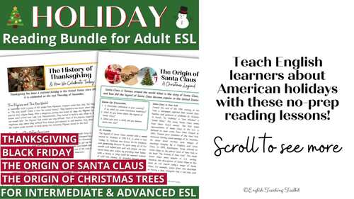 Adult ESL Holiday Reading Comprehension Passages and Questions - Bundle