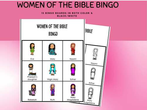 Women Of The Bible Bingo Set for Kids, Women of the bible Bible Bingo