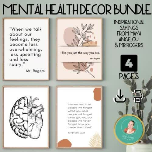 4 Mental Health Decor, Mental Health Printable, Maya Angelou, Mr Rogers ...
