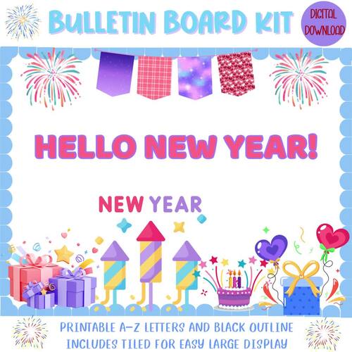 Hello New Year Bulletin Board Letters | Pastel Celebration Display & Decor
