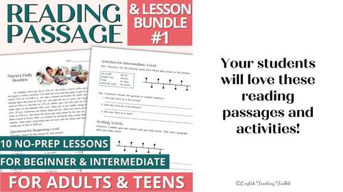 Beginner Adult ESL Reading Comprehension Passages & Activities BUNDLE 1 ...