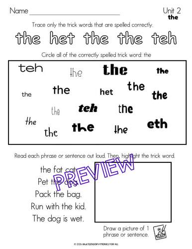 1st Grade Trick Word Practice- Fundations® Aligned Worksheets & Fluency