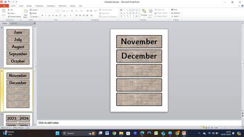 Editable Calendar Display | Days of the Week | Months of the Year | Hessian