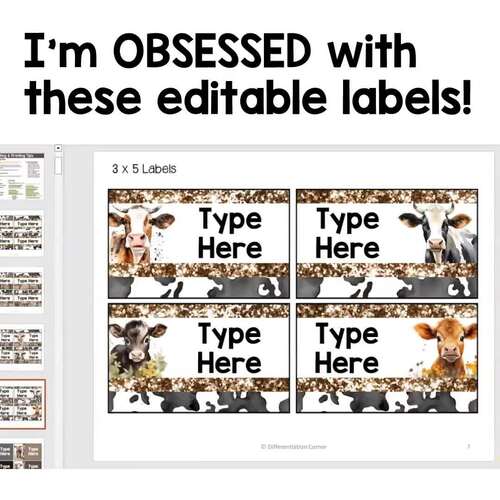 Editable Classroom Supply Labels Tags Posters Signs Cow Print neutral ...