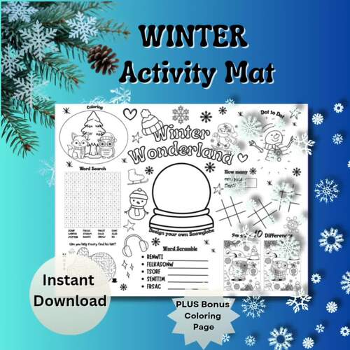 Winter Wonderland Activity Mat | Word Search, Maze, Coloring, & More ...