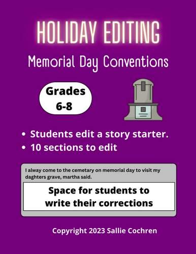 Holiday Editing: Memorial Day Conventions (Grades 6-8) | TPT