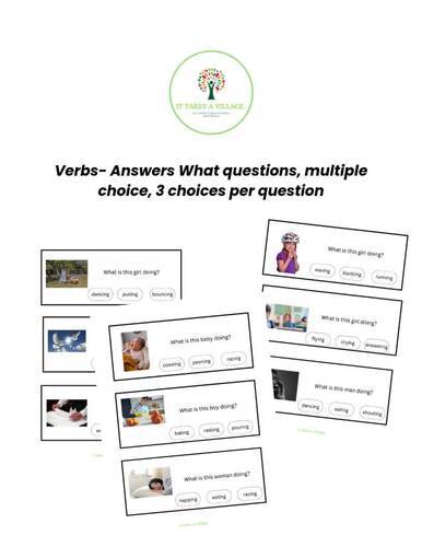 Verbs Worksheets-multiple choice-answers what questions, 3 choices
