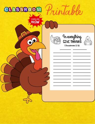 Thankful Writing Page for Kids Thanksgiving Christian Printable Give ...