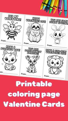 Cute Coloring Book Valentine Cards 6 per page Printable Valentines from ...