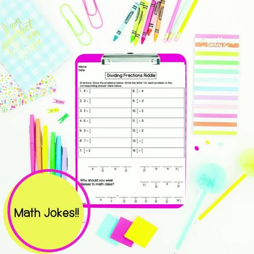 Dividing Fractions Riddle Activity 5th 6th Grade by Mint for Math