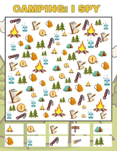 Camping Activity Pack for Kids, Printable Games & Puzzles, I Spy, Maze, PDF