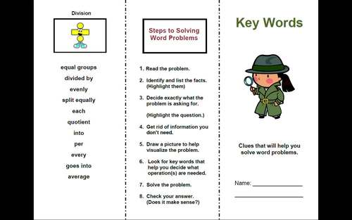 Key Words for Math Operations Foldable Reference Tool by CarolJ Creations