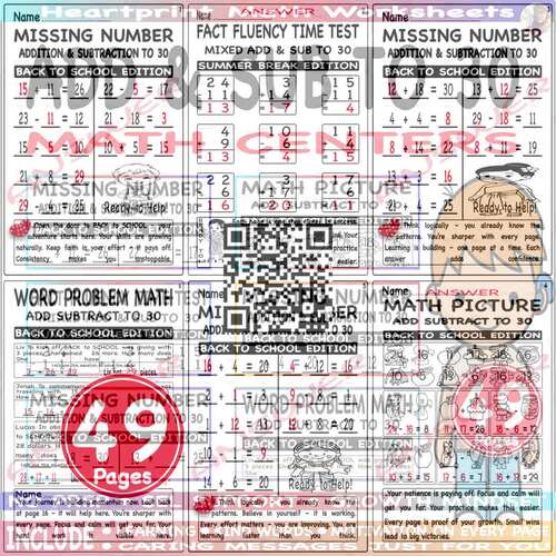 Addition & Subtraction Within 30 Worksheet Games Math Fact Fluency ...