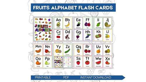 Fruits Alphabet Flashcards by Teacher Kasie | TPT