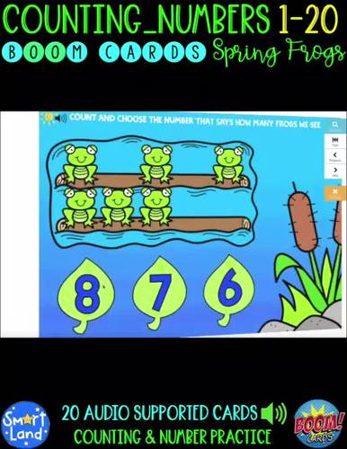 Counting and Number Sense practice 1-20 Boom Cards™ | Spring Frogs