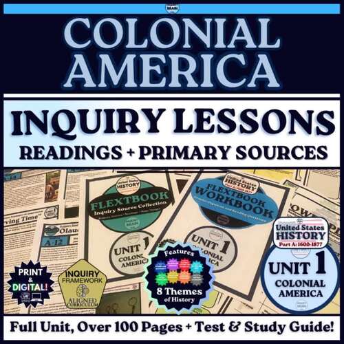 Colonial America 1-Page Reading Lessons Bundle + Printable Organizers, Test