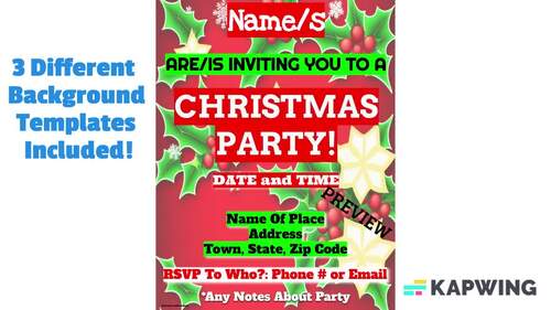 Christmas Party Invitations THREE templates EDIT ON GOOGLE SLIDES