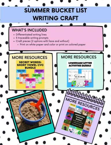 Summer Bucket List Writing Craftivity - Writing Prompts & Craft Sand Beach