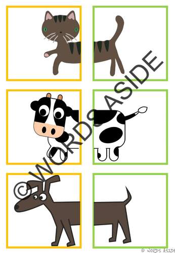 Matching Cards Half Halves Preschool Autism Sped ANIMALS by Words Aside