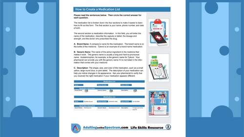 Medicine Safety Life Skills Activity and Worksheets to Create a ...