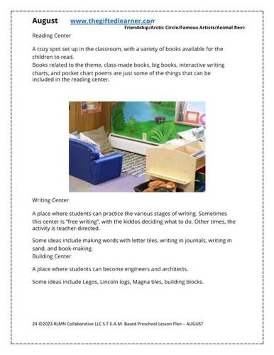 Preschool Lesson Plans daily Curriculum STEAM Reggio Montessori AUGUST