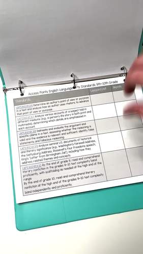 6th to 8th Grade Access Points State Standards Planning Cheat Sheet