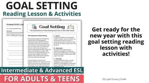New Year Goal Setting Reading Comprehension Worksheets Adult ESL & High ...