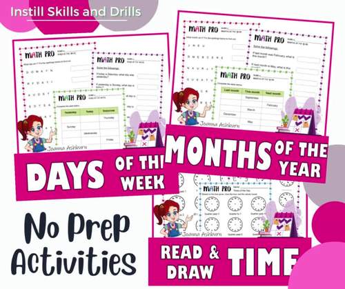 Time, Days and Months Scaffolded Practice and Enrichment Worksheets BUNDLE