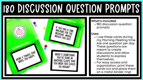 180 Discussion Question Cards / Morning Writing Prompts / Conversation ...