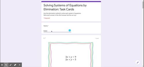 Solving Systems of Equations by Elimination Digital Task Cards | TPT